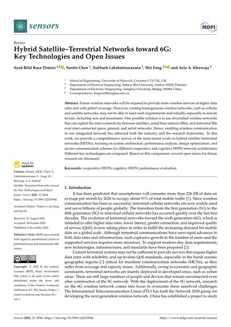 Pdf Hybrid Satelliteterrestrial Networks Toward 6g Key Technologies And Open Issues