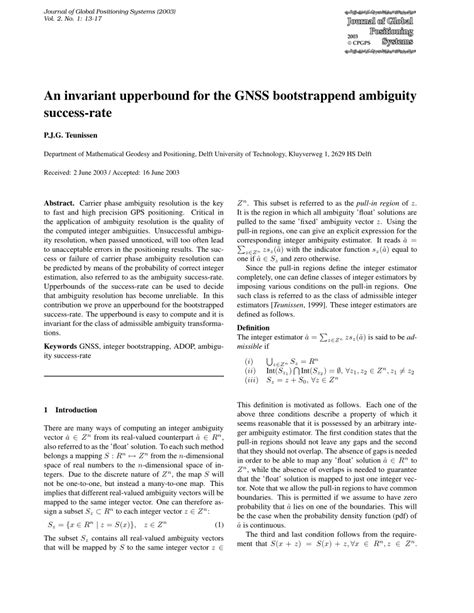 Pdf An Invariant Upperbound For The Gnss Bootstrapped Ambiguity Success Rate