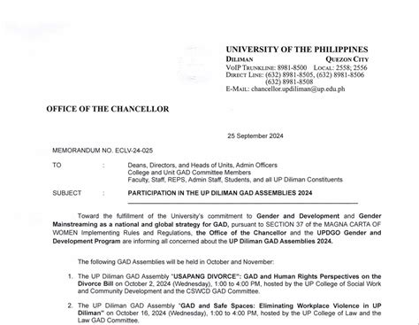 Memorandum No RLJ 23 01 UP Diliman Vehicle Sticker Application And Request For UPD Gate Pass