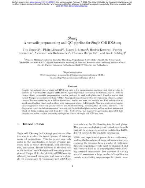 Pdf Sharq A Versatile Preprocessing And Qc Pipeline For Single Cell Rna Seq