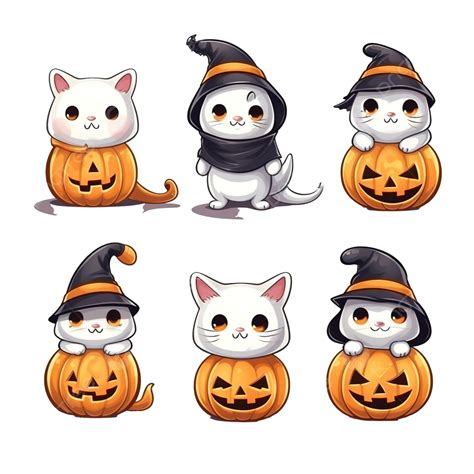 Halloween Cat Ghost Collection With Pumpkin Jack O Lantern Cartoon Halloween Ghost Halloween