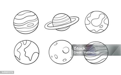 귀여운 행성 교육 상징은 낙서 라인 아트 스타일로 그려져 있습니다 벡터 그림입니다 행성의 집합입니다 낙서 스타일의 벡터 그림입니다 손 그리기 명왕성에 대한 스톡 벡터 아트
