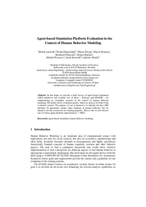 Pdf Agent Based Simulation Platform Evaluation In The Context Of Human Behavior Modeling