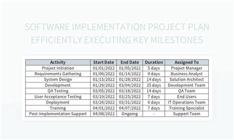 Software Implementation Project Plan Efficiently Executing Key Milestones Excel Template And