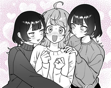 Hyaluron And Daruma Commentary Request Highres 3girls Ahoge Blush