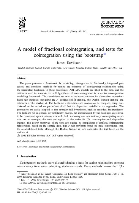 Pdf A Model Of Fractional Cointegration And Tests For Cointegration