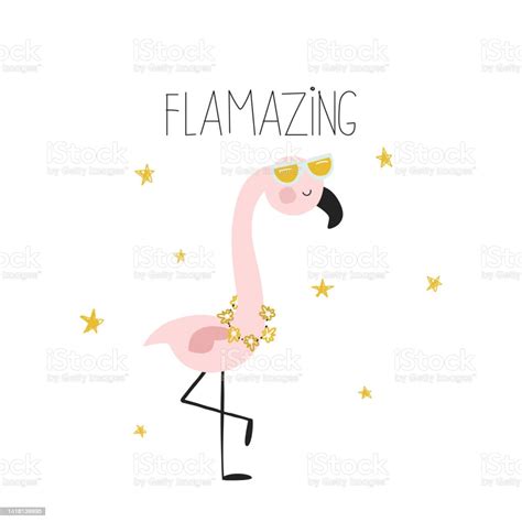 귀여운 핑크 플라밍고 여름 어린이 그래픽 벡터 손으로 그린 그림입니다 홍학에 대한 스톡 벡터 아트 및 기타 이미지 홍학