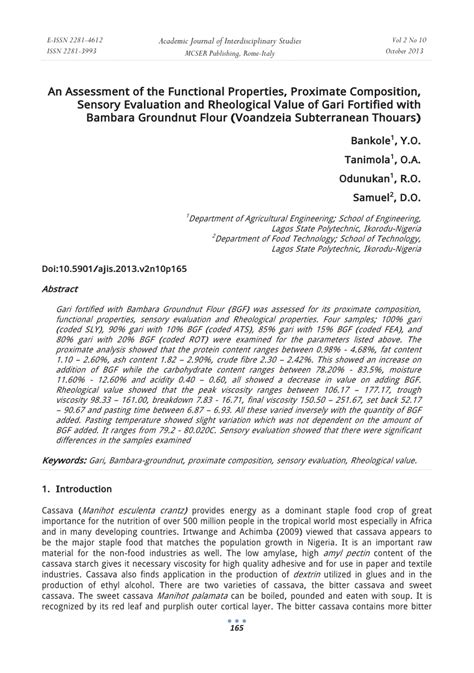 Pdf An Assessment Of The Functional Properties Proximate Composition