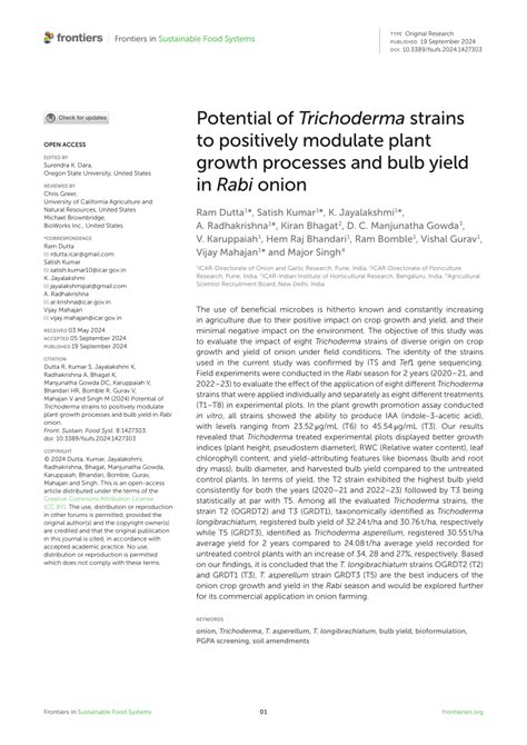 Pdf Potential Of Trichoderma Strains To Positively Modulate Plant Growth Processes And Bulb