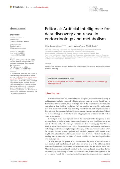 Pdf Editorial Artificial Intelligence For Data Discovery And Reuse In Endocrinology And