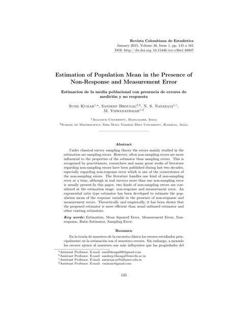Pdf Estimation Of Population Mean In The Presence Of Non Response And Measurement Error