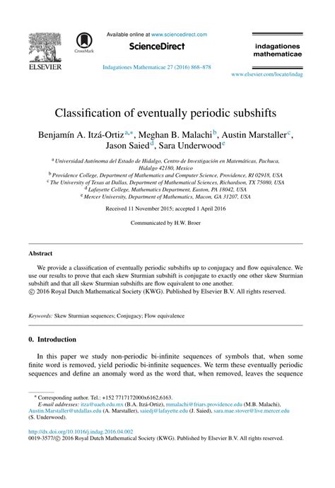 Pdf Classification Of Eventually Periodic Subshifts