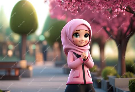 Premium Photo 3d Character Muslim Hijab Girl Cute Smile