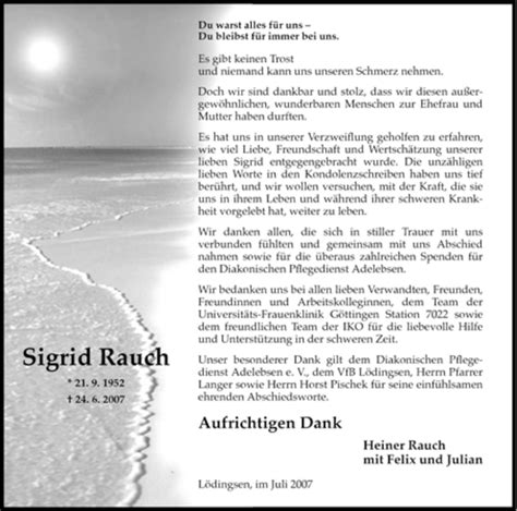 Traueranzeigen Von Sigrid Rauch Trauer Hna De