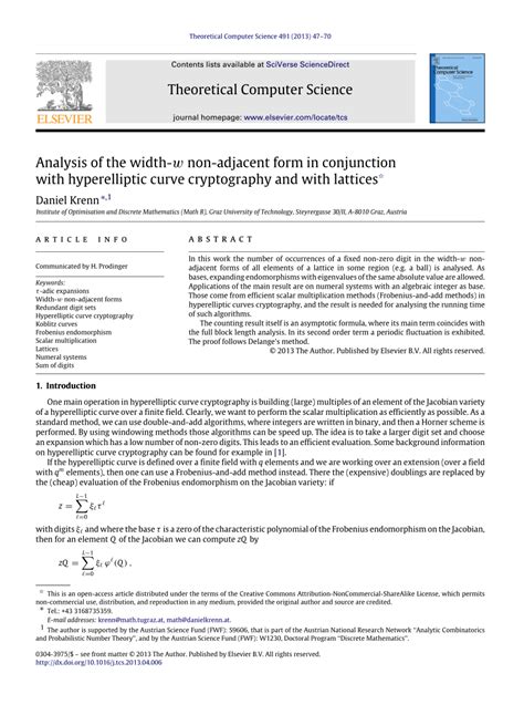 Pdf Analysis Of The Width Formula See Text Non Adjacent Form In Conjunction With
