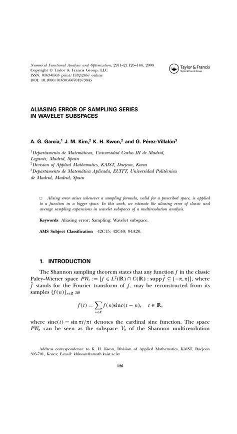 Pdf Aliasing Error Of Sampling Series In Wavelet Subspaces