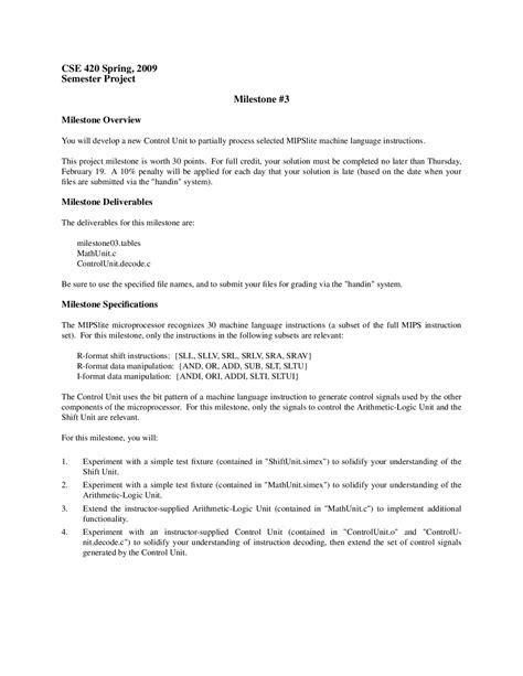 Computer Architecture Milestone 3 Semester Project Cse 420 Docsity