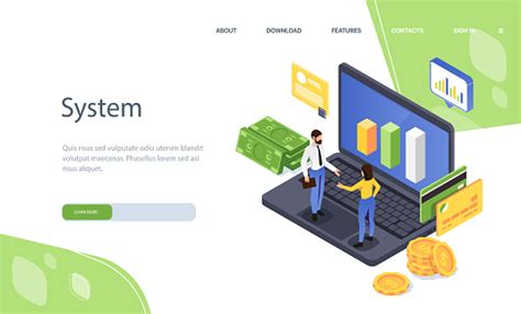 재무 관리 포스터 남자와 여자가 은행 카드 근처에 노트북을 가지고 있습니다 회계 및 예산 책정 경제 및 마케팅 랜딩 웹페이지