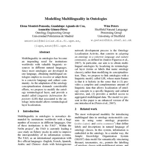 Modelling Multilinguality In Ontologies Acl Anthology
