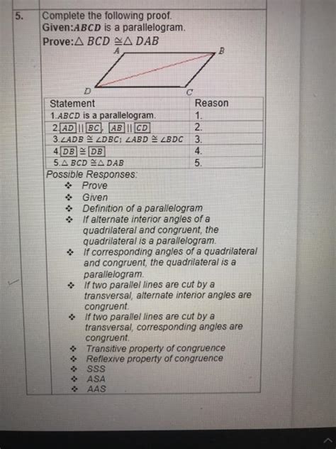 Solved Complete The Following Proof Given ABCD Is A Chegg