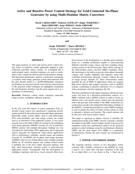 PDF Active And Reactive Power Control Strategy For Grid Connected Six Phase Generator By Using