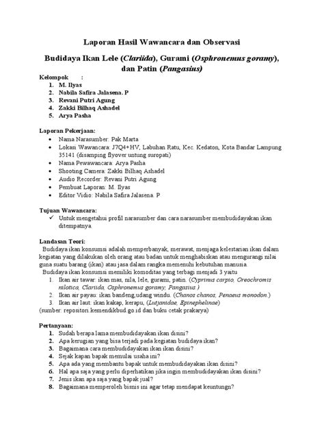 Laporan Hasil Wawancara Dan Observasi Pdf