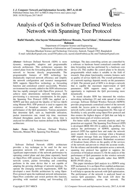 analysis of qos in software defined wireless network with spanning tree