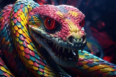 Vivid Shiny Colorful Snake in Floral Nature. Generate Ai Stock ...