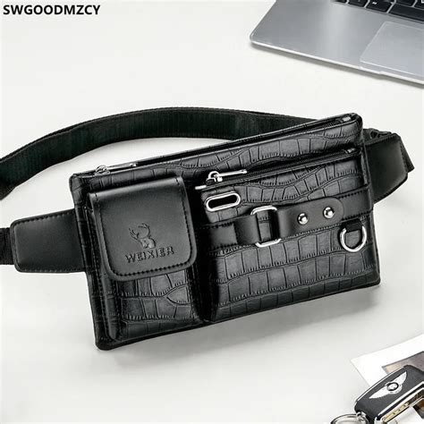 남성용 허리 지갑 파우치 가죽 가슴 가방 가죽 패니 팩 어깨 크로스바디 허리 가방 Aliexpress