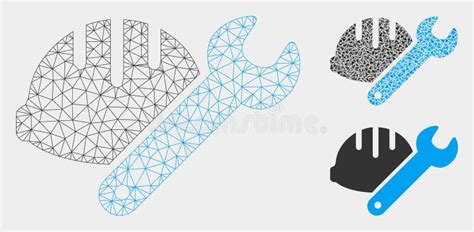 Helmet With Wrench Vector Mesh Carcass Model And Triangle Mosaic Icon