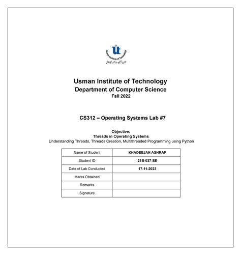 cs312 operating systems lab 7 usman institute of technology