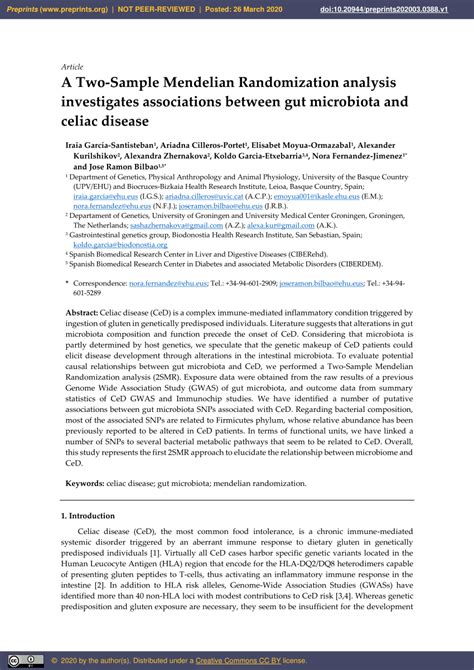 Pdf A Two Sample Mendelian Randomization Analysis Investigates Associations Between Gut