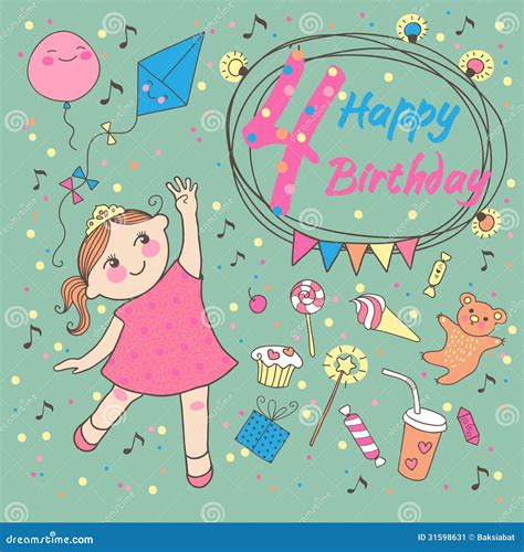 Verjaardag Van Het Meisje Jaar Groetkaart Vector Illustratie Illustratie Bestaande Uit Baby