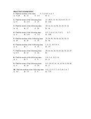 MEAN MEDIAN MODE Pdf PRACTICE EXERCISES 1 Find The Median Of The Data 5 7 4 9 5 4 4 3 A 5