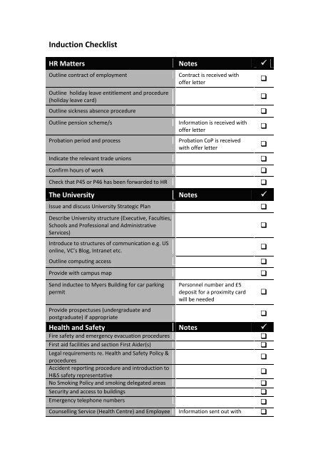Induction Checklist