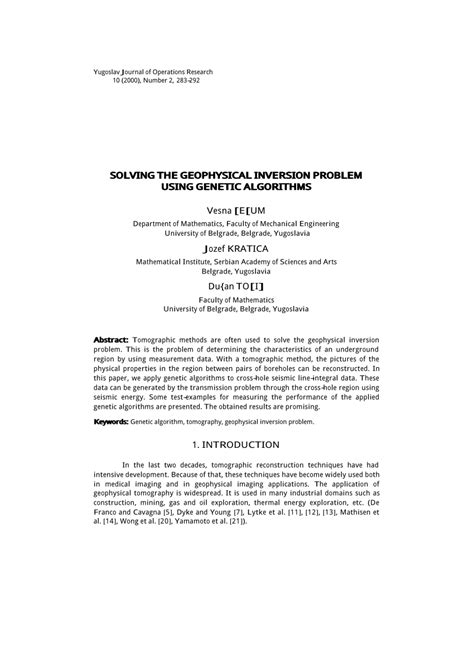 Pdf Solving The Geophysical Inverse Problem Using Genetic Algorithms