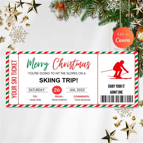 Editable Ski Pass Template T Certificate Boarding Pass Christmas