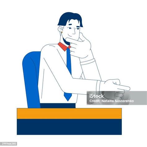 책상에서 아이디어를 제공하는 사려 깊은 직원 2d 만화 캐릭터 2차 도형에 대한 스톡 벡터 아트 및 기타 이미지 2차 도형 가공의 인물 가리키기 Istock