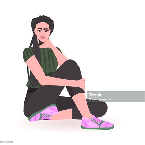 아름다운 소녀 에 캐주얼 옷 여성 만화 캐릭터 앉아 포즈 전체 길이 가공의 인물에 대한 스톡 벡터 아트 및 기타 이미지 가공의 인물 갈색 머리 개념 Istock