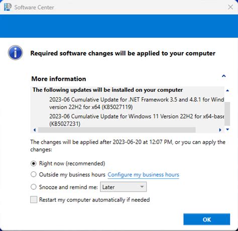 Configure Software Center To Update Now And Reboot Microsoft Qanda