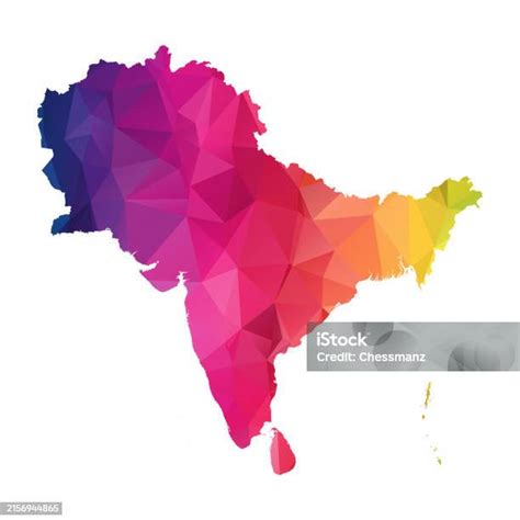Abstract Polygon Map Vector Illustration Low Poly Color Rainbow South Asia Map Of Isolated Stock
