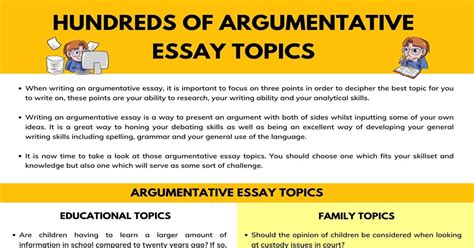 Hundreds Of Argumentative Essay Topics For Any Assignment • 7esl