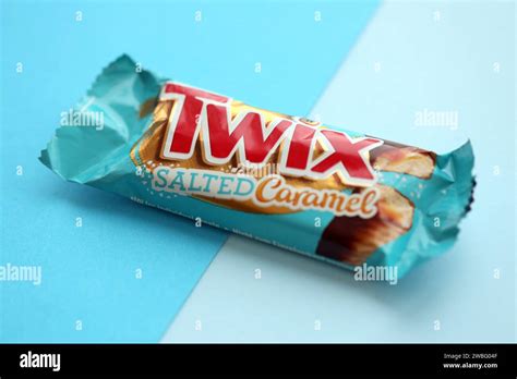 Ternopil Ukraine July 7 2023 Twix Salted Caramel Blue Wrapper On