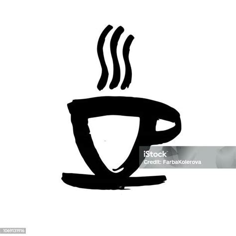 커피와 차 컵 패스트 푸드 또는 레스토랑 디자인에 대 한 기호 현대 브러시 잉크입니다 흰색 배경에 고립 0명에 대한 스톡 벡터