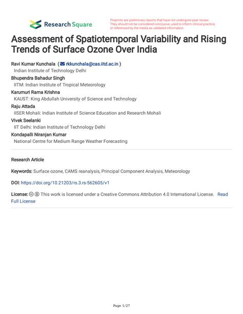 Pdf Assessment Of Spatiotemporal Variability And Rising Trends Of Surface Ozone Over India
