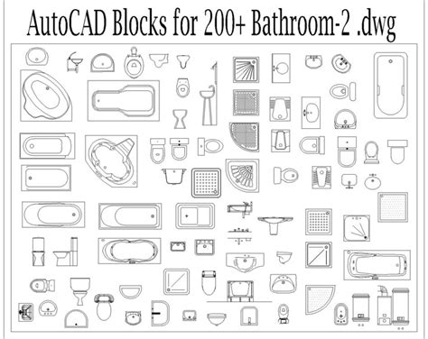 Autocad 2d Dwg Bathroom Block Drawings Templates Vol2 Bath Set Of 200 Model Facade Or Plan Etsy