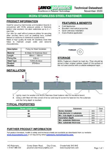 Technical Data Sheet Tds Ikofix Stainless Steel Fasteners Iko Ireland Nbs Source