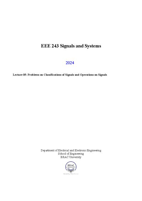 Rkssignals And Systemslecture05 Eee 243 Signals And Systems 2022 Lecture 05 Problems On