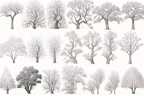 Premium AI Image Minimal Style Cad Tree Line Drawing Side View Set Of Graphics Trees Elements