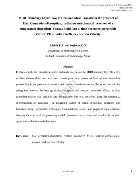 Pdf Mhd Boundary Layer Flow Of Heat And Mass Transfer In The · Mhd Boundary Layer Flow Of